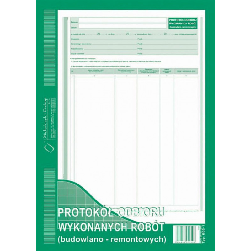 Protokół odbioru wykonanych robót Protokół odbioru wykonanych robót